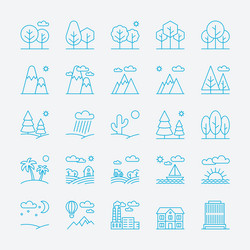 Line landscape icons Royalty Free Vector Image