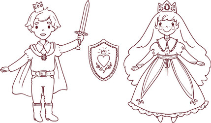 Cartoon outline drawing cute prince Royalty Free Vector