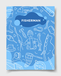 Fishing fisherman catch fish isolated doodle hand Vector Image