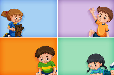 Four frame designs with happy children Royalty Free Vector