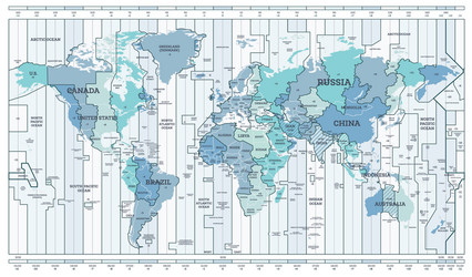 Time zone map detailed world with countries Vector Image