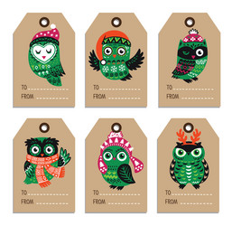 Christmas labels with owls Royalty Free Vector Image