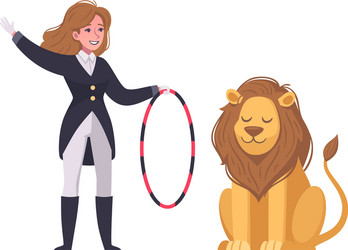 Circus clown a tamer and lion Royalty Free Vector Image