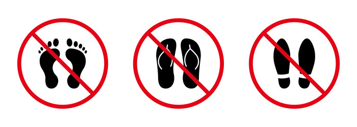 Footprint pair shoe flip flop red stop circle Vector Image