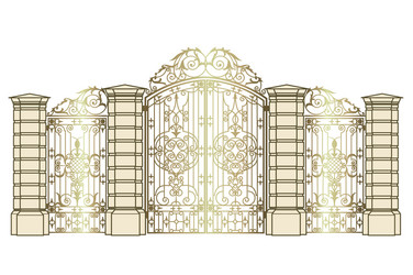 Set of forged metal elements of fence and gate Vector Image