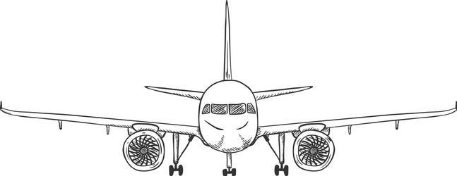 Flat airplane front view civil plane Royalty Free Vector