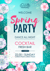 Spring disco party poster with realistic tulips Vector Image