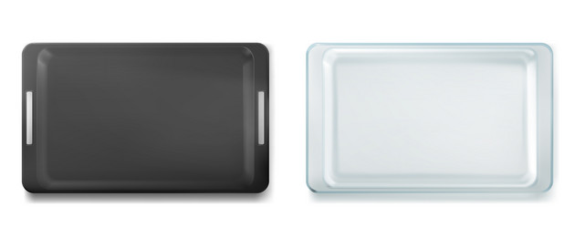 Glass and metal trays for baking top view Vector Image