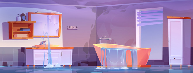 Flooding bathroom in old house cartoon Royalty Free Vector