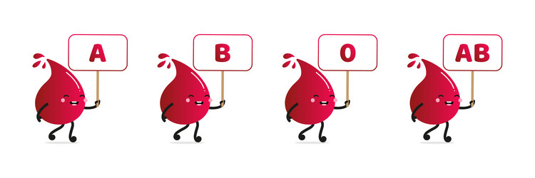 Red blood drop characters with type cards Vector Image