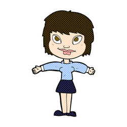 Comic cartoon woman with open amrs Royalty Free Vector Image