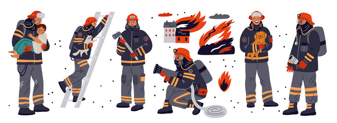 Firefighter with child fireman saving people Vector Image