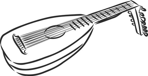 Lute musical instrument sketch contour Royalty Free Vector