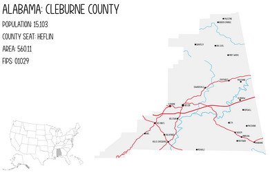 Map of cleburne county in alabama usa Royalty Free Vector