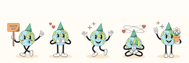 70s trendy retro earth character earth day Vector Image