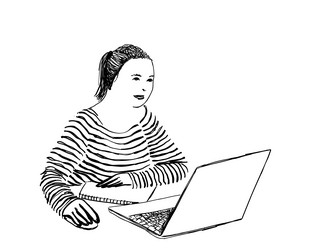 Woman Working Sketch Office Computer Vector Images (over 1,200)