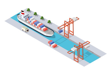 Isometric seaport cargo service ship barge Vector Image