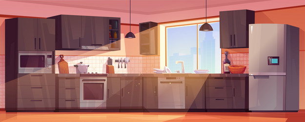 Office kitchen interior cartoon Royalty Free Vector Image