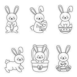 Trace and color cute easter rabbit worksheet Vector Image