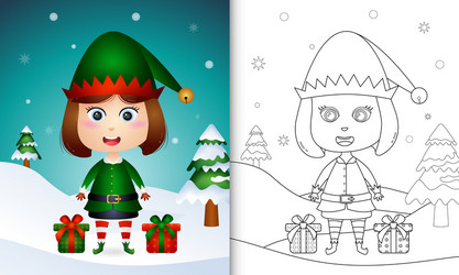 Coloring book with a cute boy elf christmas Vector Image