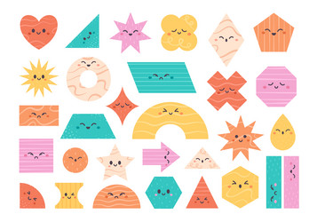Cute cartoon geometric shapes characters basic Vector Image