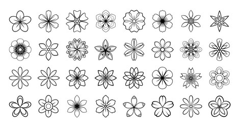 Black outline floral set Royalty Free Vector Image