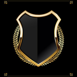 Black and gold shield with laurel wreath Vector Image