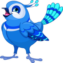 Cartoon blue bird singing on white background Vector Image