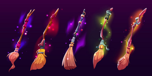 Witch brooms magic broomsticks Royalty Free Vector Image