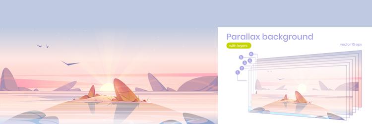 Parallax background with sea landscape at sunset Vector Image