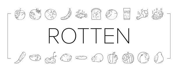 Rotten food fruit waste garbage icons set Vector Image