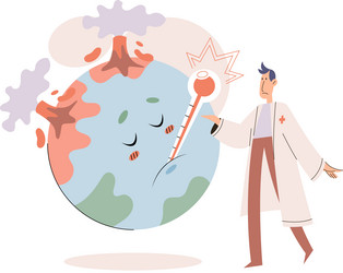 Unhappy ill planet earth with thermometer global Vector Image