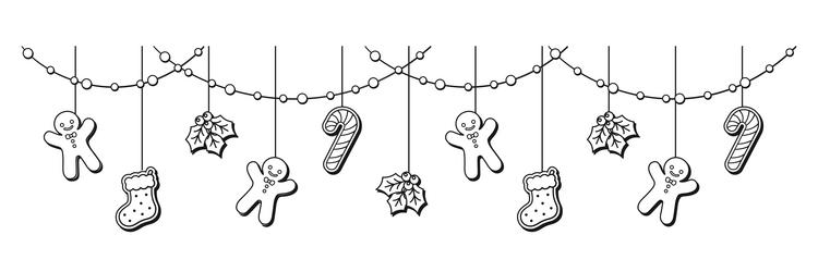 Merry christmas border banner hanging gingerbread Vector Image