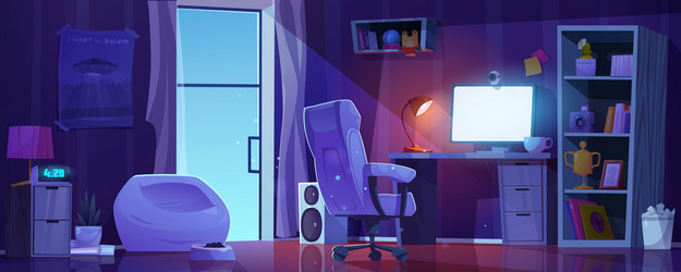 Home office interior with computer on desk Vector Image