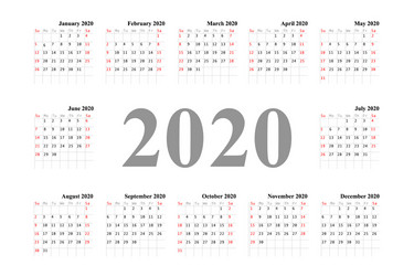 Calendar 2020 pocket basic grid Royalty Free Vector Image