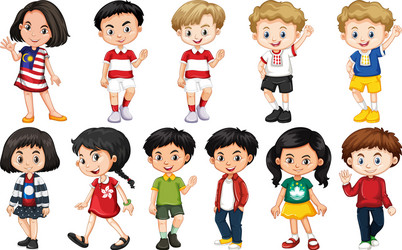 Asian children from different countries Royalty Free Vector