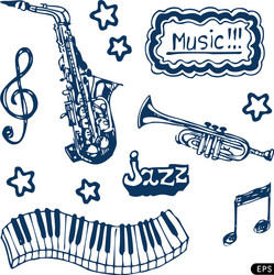 Set of music cartoon stickers Royalty Free Vector Image