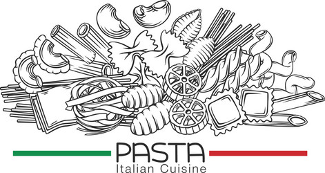 Italian pasta types hand drawn outline Royalty Free Vector