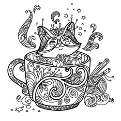 Adult coloring bookpage a cute cat Royalty Free Vector Image