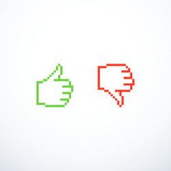 Pixel like and dislike icons thumbs up down Vector Image