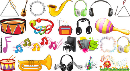 Different types of instruments with music notes Vector Image