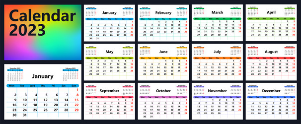Colorful Calendar 2023-2028 – Royalty-Free Vector | VectorStock