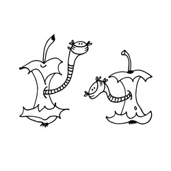 Cartoon worms in apple core face masks Royalty Free Vector