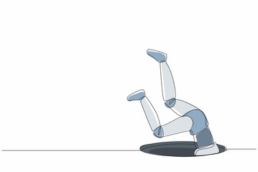 Single one line drawing robot falling into pit Vector Image