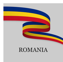 Waving ribbon flag romania on circle frame Vector Image