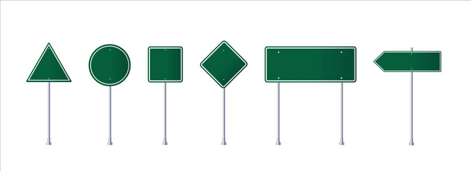 Set green road signs isolated on white Royalty Free Vector