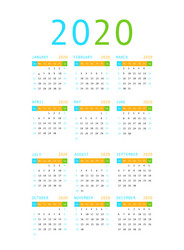 Calendar 2020 pocket basic grid Royalty Free Vector Image