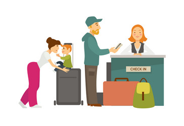 Passengers at check-in counter airport Royalty Free Vector
