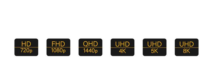 Video resolution gear icons full hd 4k ultra hd Vector Image
