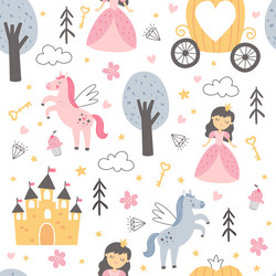 Childish seamless pattern with princess castle Vector Image